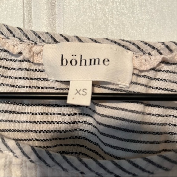 bohme | Tops | Bohme Cream And Navy Blue Striped Blouse With Ruffled ...